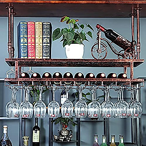 LAJUU Wine Racks,2 Tier,Wine Glass Rack Stemware Holder Wrought Iron,Wine Bottle Holder for Living Room,Cafes,Restaurants,Bars/Brown/60 * 30Cm