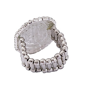 Aoxmas Women Adorable Crystal Rhinestones Oval Design Stretch Fashion Ring Shinning Silver Plated