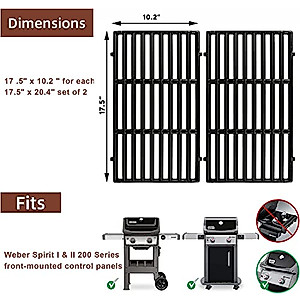 QuliMetal Stainless Steel Flavor Bars and 7637 Cooking Grates for Weber Spirit 200, Spirit E-210, E-220, Spirit S-210, S-220, Spirit II 200 Series Gas Grills with Up Front Control