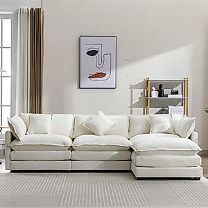 JURMALYN 111.4" Chenille Sectional Sofa Couch Comfy Cloud Sofa Couch L-Shape Upholstered Sofa with Ottoman & Pillows for Living Room Apartment Office, Beige