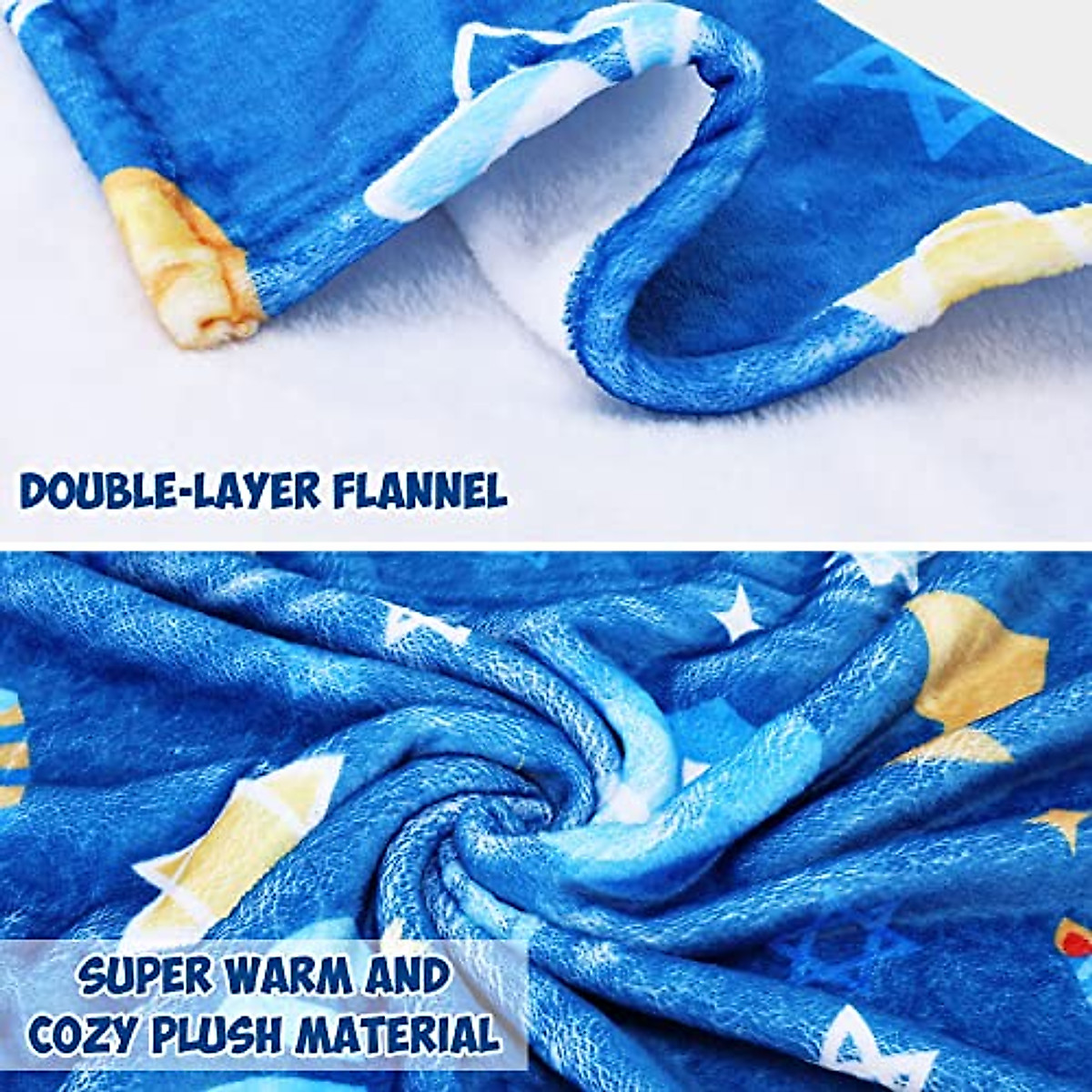 Chanukah Throw Blanket Soft David Star Menorah Dreidel Flannel Blanket Jewish Holiday Throw for Sofa Couch Bed Cozy Plush 50x60 Inch