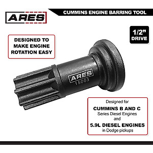 ARES 15003 - Engine Barring Tool for Cummins - Makes Engine Rotation Easy - Use with Cummins B and C Series Diesel Engines and Use with Dodge Pickup 5.9-Liter Diesel Engines