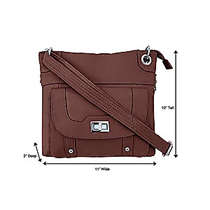 Concealed Carry Cross Body Leather Gun Purse with Locking Zipper (Brown)