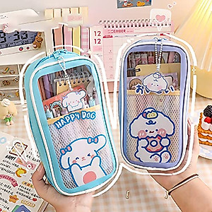 Kawaii Pencil Case, Aesthetic Pencil Case, Japanese Pencil Case, Transparent Large Capacity Cute Girl Stationery Bag (Bear)