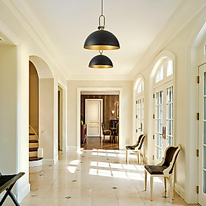 CWarmozy 17.7'' Farmhouse Vintage Pendant Lighting Black and Gold Pendant Light Fixtures Large Dome Chandelier for Kitchen Island, Hallway, Dining Room, Bedroom