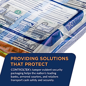 ControlTek TripLok 9" x 12", White with Pocket, 100 Bags, Tamper-Evident Deposit Bags for Cash Handling & Valuables, Moisture, Heat and Cold Sensitive Ink, Tear-off receipt + Large Barcodes 585036