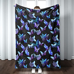 Butterfly Blanket Blue and Purple Super Soft Warm Butterfly Throw Blanket - Lightweight Cozy Flannel Throw Blanket Bed Couch Sofa Office Decor, Gift for Girls and Boys Women and Man 50"x40"
