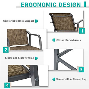 VredHom Outdoor Metal Bar Stools Patio Bar Stools Set of 2, Counter Height Chairs Steel Bar Chairs Lightweight Patio Furniture with Textilene, Armrest and Footrest,Brown