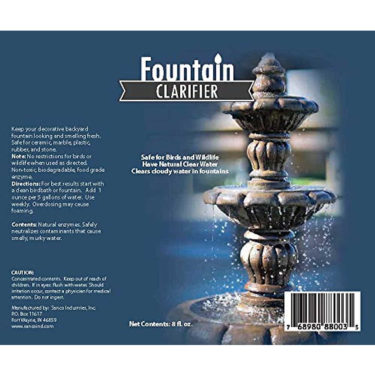 Fountain Water Clarifier - 8 Ounces - Water Treatment for Fountains & Birdbaths, Prevent White-Scale Buildup, Stains, Cloudy Water, Foam & Other Water Conditions