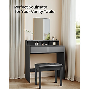 SONGMICS Piano Bench with Padded Cushion and Storage Compartment for Music Books, Vanity Stool, Tufted Wooden Piano Seat, 13.8 x 22 x 19.5 Inches, Black ULPB55H