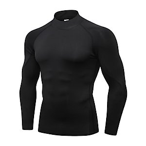 Men's Compression Shirts Long Sleeve Athletic Workout Tops Gym Undershirts Active Sports Baselayers Black Medium