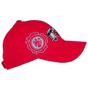 Kid/Child Embroidered Fire Truck Adjustable Hook and Loop Hat (One Size) - Red