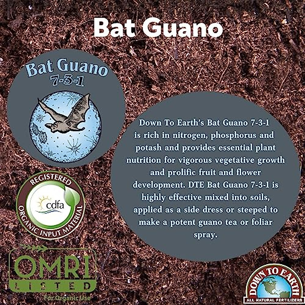 Down to Earth Organic Bat Guano Fertilizer Mix 7-3-1, 2 lb