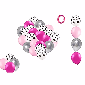 Rose Red Cow Party Decoration Balloon for Western Cowgirl Party,12inch White Cows Balloons Rose Red,Pink,Metallic Silver,Cowgirl Latex Balloons for Bachelorette Bridal Shower Baby Shower Wedding