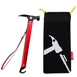 Azarxis Tent Stake Mallet Tark Peg Puller Hammer Nail Remover for Outdoor Camping Gardening Backpacking Hiking Lightweight Portable with Carry Bag (Red - Carbon Steel Head + Aluminum Handle)