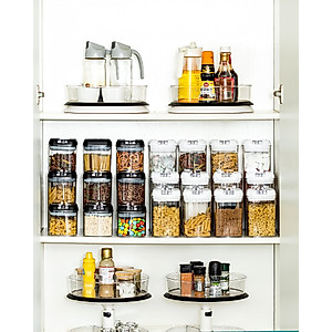 Hanobe Pasta Storage Containers for Pantry: Large Spaghetti Noodle Canister 4 Pcs White Kitchen Cabinet Organization with Easy Lock Lids Plastic BPA Free with Labels Marker