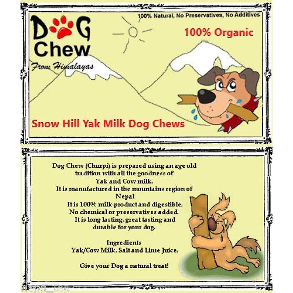 Snow Hill Natural Dog Chews Large 3 Pieces Himalayan Yak Milk Yaky Cheese Strong Treats for Crazy Chewer