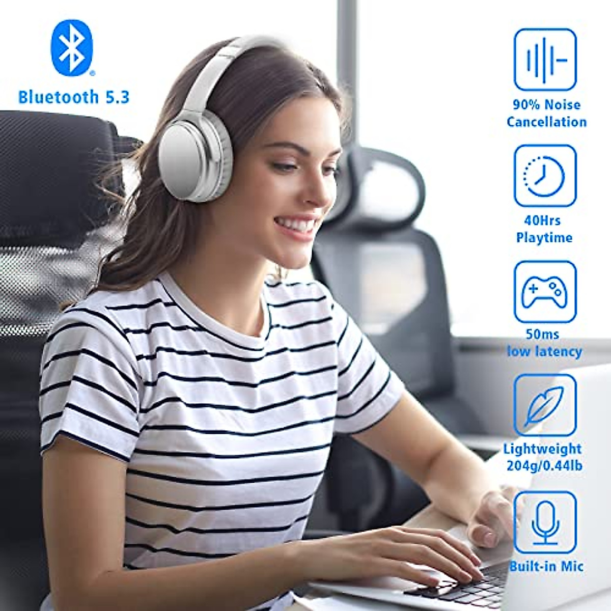 Srhythm NC35 Noise Cancelling Headphones Wireless Bluetooth 5.3 Bundle with NiceComfort 25Pro Active Noise Cancelling Headphones Wireless,Bluetooth Headset with Game Mode