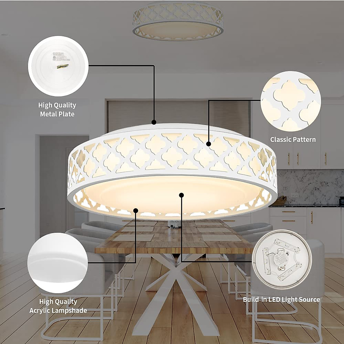 VICNIE Flush Mount LED Ceiling Light Fixture, 14inch 20W 1400 Lumens Ceiling Lamp, Dimmable 3000K Warm White, White Finish, ETL Listed for Kitchen, Hallway, Bedroom, Laundry