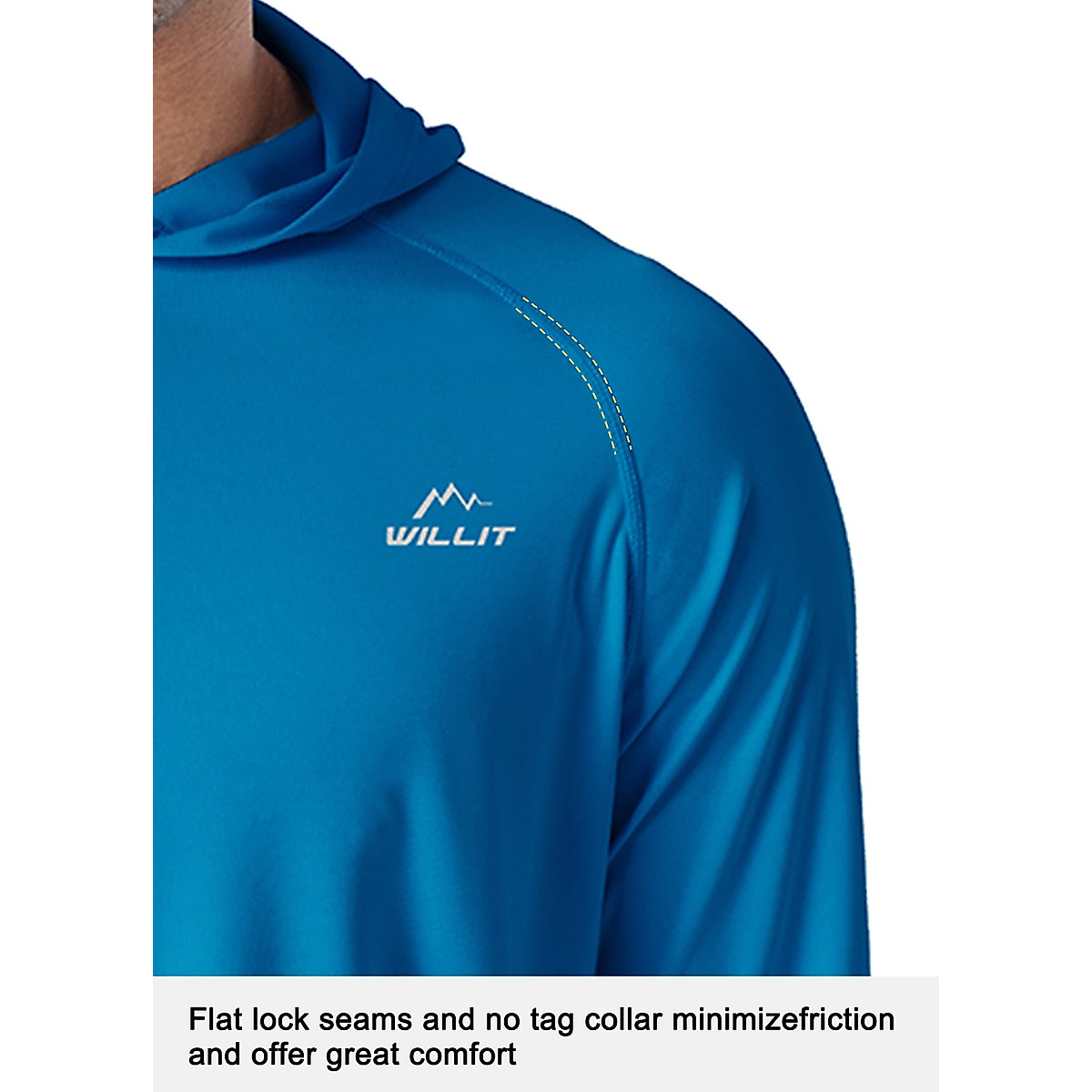 Willit Men's Sun Shirts UPF 50+ Protection Hoodie Rash Guard Shirt SPF UV Shirt Long Sleeve Fishing Outdoor Lightweight Brilliant Blue M