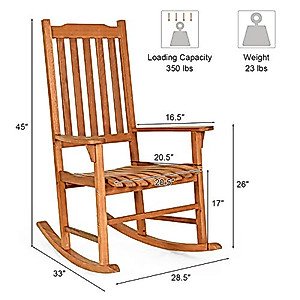 Giantex Set of 2 Porch Rocking Chair Outdoor and Indoor Use, Solid Eucalyptus Wood Rocker with Natural Finish, Front Porch Chairs for Patio Deck Garden, Wooden Rocking Adirondack Chair Set