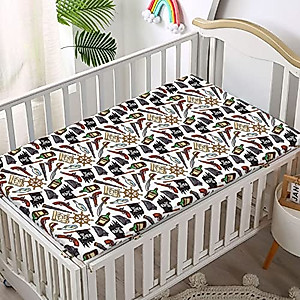 Pirates Themed Fitted Mini Crib Sheets,Portable Mini Crib Sheets Soft & Stretchy Fitted Crib Sheet-Baby Crib Sheets for Girl or Boy,24“ x38“,Multicolor