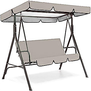 Patio Swing Cushion Cover Set 420D Waterproof - Swing Canopy Replacement Cover + Swing Cushion Cover for 3 Seater Swing Outdoor Swing Seat Cover Replacement, Grey