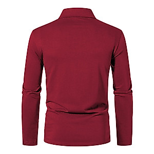 A WATERWANG Men's Long Sleeve Polo Shirts, Slim-fit Cotton Golf Polo Shirts Basic Designed Wine Red