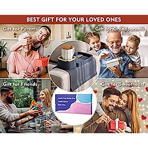 Couch Cup Holder Tray, Elimiko Silicone Anti-Spill and Anti-Slip Couch Drink Holder, Strong and Weighted Phone/Remote/Snacks Sofa Cup Holder, Gifts for Mom, Dad, Husband, Grandma, Grandpa (Griege)