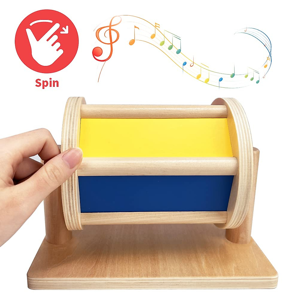 SGVV90 Wooden Spinning Rainbow Drum, Sensory Development Toys, Montessori Toys with Mirror and Bell for Baby Toddlers Gift