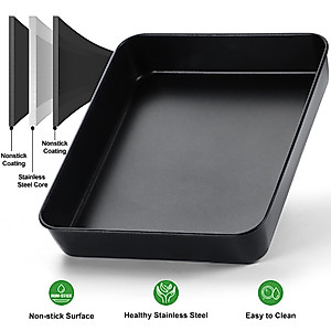 LIANYU 2 Pack Stainless Steel Baking Pan with Lid, 12⅖ x 9¾ x 2 Inch Lasagna Rectangle Cake Pan, Black Nonstick Bakeware for Brownie Bread Chicken, Stackable, Oven Safe