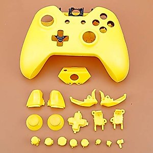 Full Housing Shell Case Cover + Middle Frame with Full Buttons for Xbox One Wireless Controller Without 3.5mm Jack Port (Yellow)