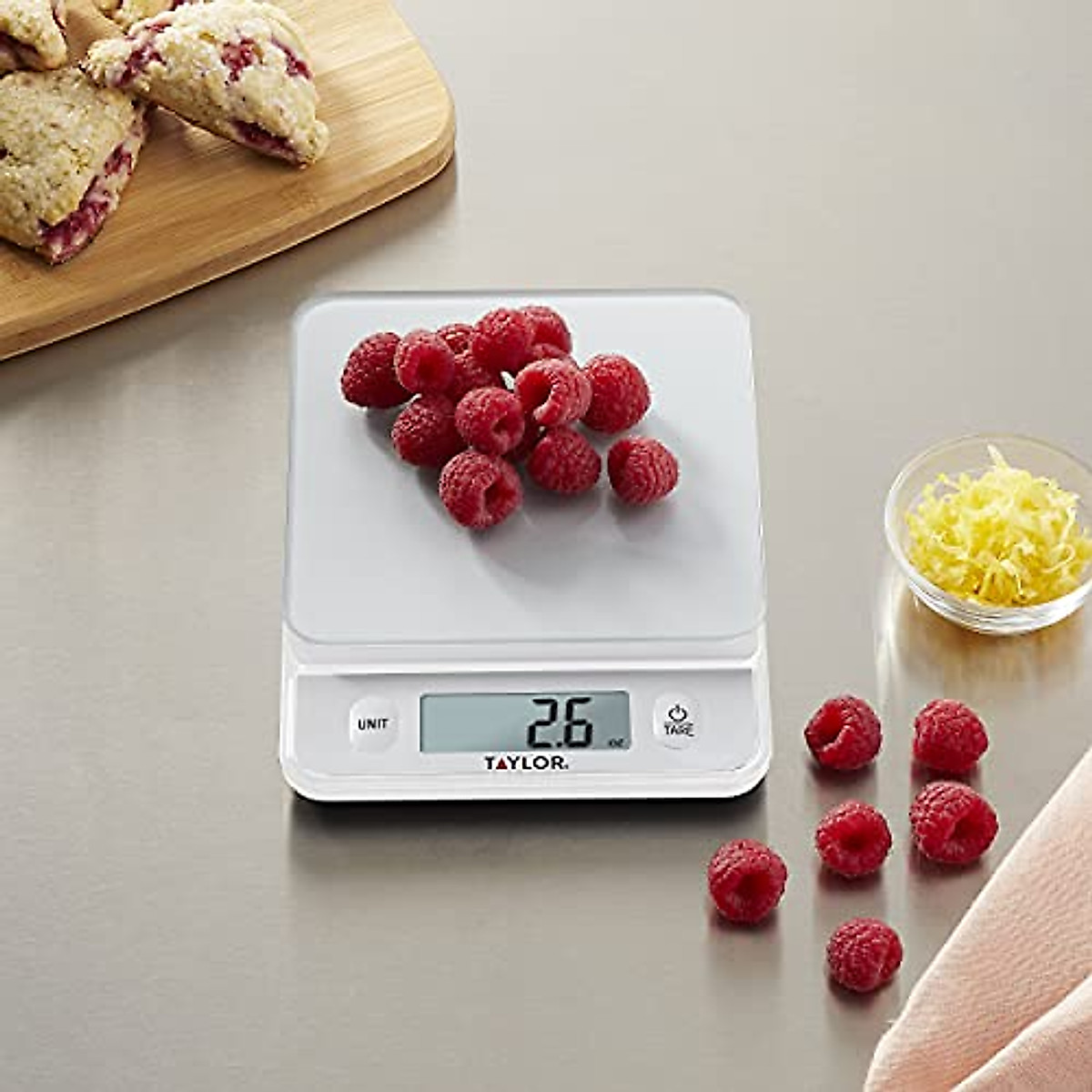 Taylor Glass Top Food Scale with Touch Control Buttons, 11 lb Capacity, Silver