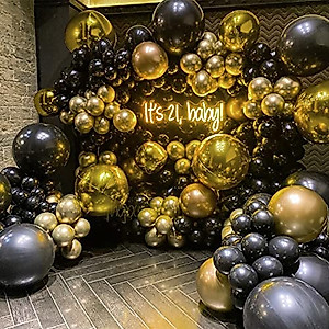 JOYYPOP Black and Gold Balloon Garland Arch Kit with 5 inch+10 inch+12 inch+18 inch Metallic Gold and Black Latex Confetti Balloons for Graduation Party New Year Anniversary Birthday