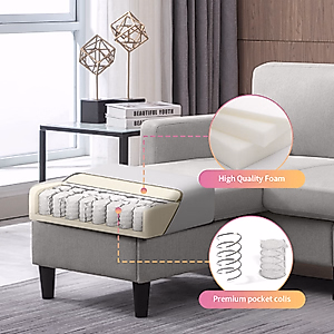 Mixoy 78'' Convertible Sectional Sofa with Storage Ottoman, Small Linen Fabric Sectional Sofa with Movable Ottoman, Modern Free Combination L Shaped Couch (Light Grey)