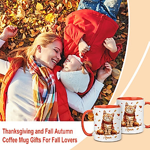 Hyturtle Personalized Fall Cat Mug - Cat Gifts For Women - Autumn Cat Gift For Cat Lovers - Fall Gift - Fall Autumn Decor Gift - Cat Gifts - Pet Gifts - Custom Name Coffee Cup Ceramic Mug 11oz - 15oz