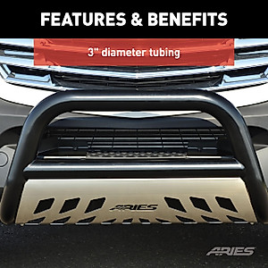 ARIES B35-1001 3-Inch Black Steel Bull Bar, No-Drill, Select Jeep Commander, Grand Cherokee