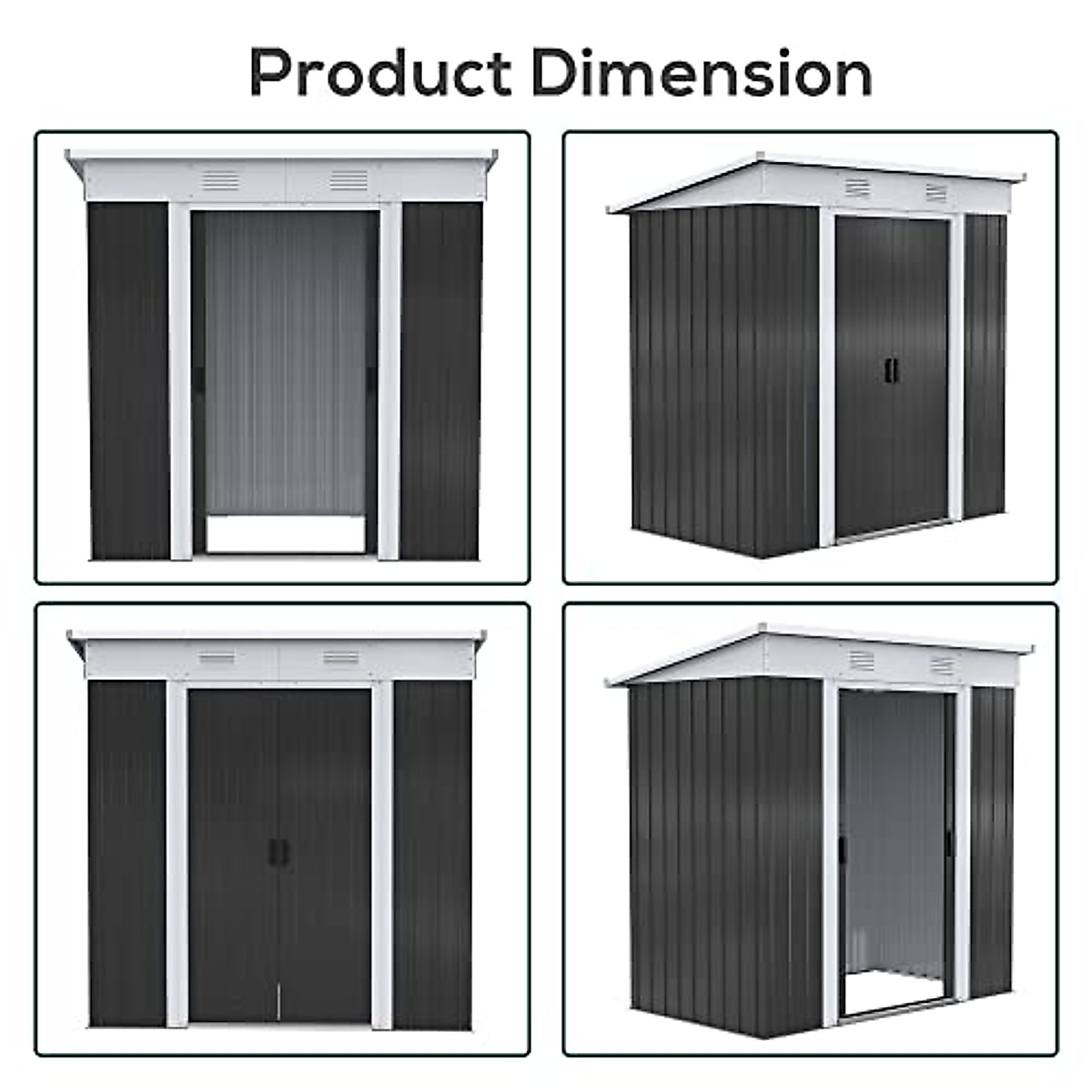Outsunny 6' x 4' Steel Frame Backyard Garden Tool Storage Shed with 2 Air Vents and Dual Locking Doors, Black