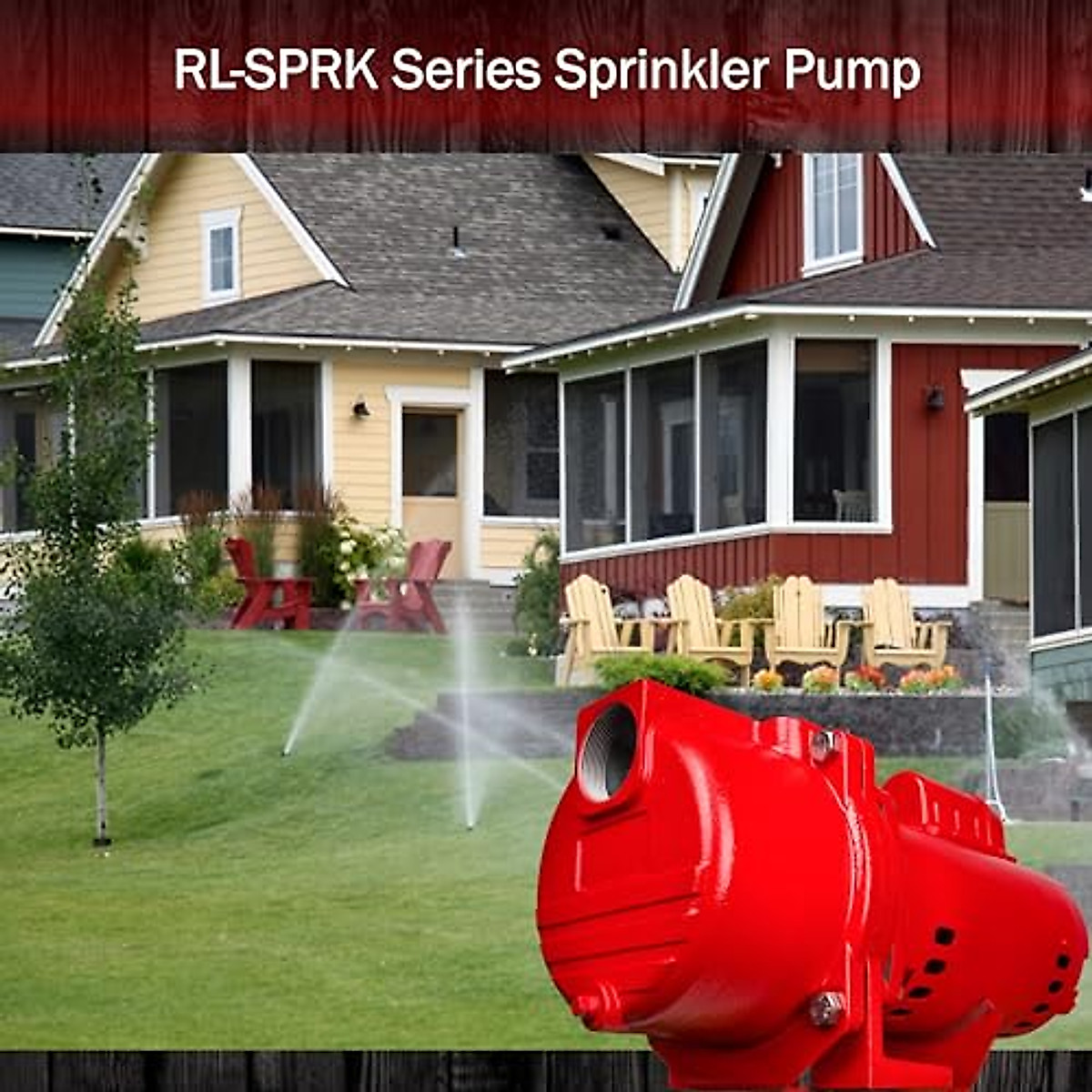 Red Lion 97101001 RL-SPRK100 Sprinkler Pump with Thermoplastic Impeller, 1 HP, 63 GPM, 115/230 Volt, Red