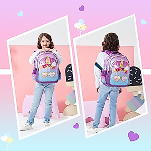 Unicorn Backpack for Girls 16" Backpacks for Girls for School Sequin Backpack with Lunch Box for Elementary Girls Students