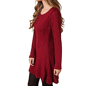 Mansy Womens Knitted Crewneck Sweater Dress Red Medium