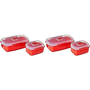 Sistema Heat and Eat 4 Rectangular Food Containers with Lids 1.25L + 2X 525ml | Locking Clips & Steam Release Vents | BPA-Free Microwave Set, 8x10/16x20, 4 pack, Red