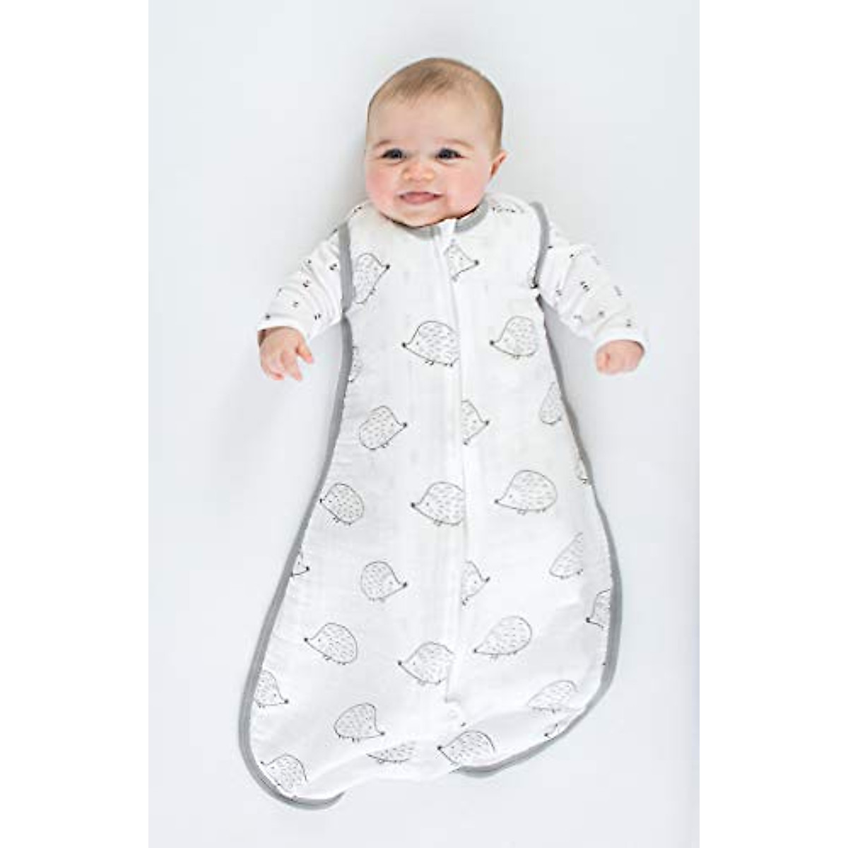 SwaddleDesigns Cotton Muslin zzZipMe Sleeping Sack, Wearable Blanket with 2-Way Zipper, Black Hedgehog, Large (12-18 Month) (Pack of 1)
