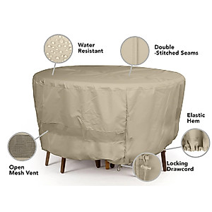 Covermates Round Dining Table Cover - Water-Resistant Polyester, Mesh Ventilation, Patio Table Covers, 30DIAMETER x 25H, Khaki