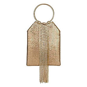 Wrist Handle Cocktail Party Wedding Evening Clutch Crystal Rhinestone Tassels Tote Handbag Metal Mesh Evening Bag