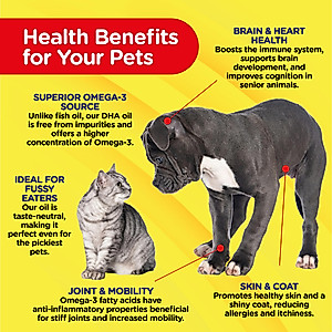 PetJesty Pure Omega 3 Oil for Dogs & Cats 26.39oz - Omega 3 Skin & Coat Support- Liquid Food Supplement for Pets - Vegan pet + DHA for Joint Function, Immune & Heart Health, Non Fish Oil Dog and Cat