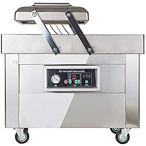 INTSUPERMAI Commercial Two Chamber Vacuum Sealer Stainless Steel Food Vacuum Packaging Machine for Mests Fruits and Vegetables Sealing Length 15.7inch 220V