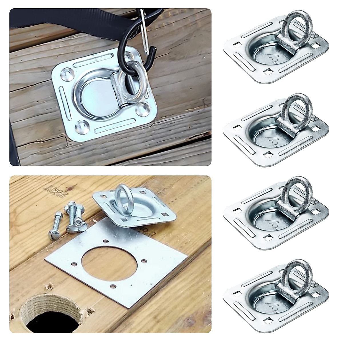 Lonffery 4 Pack Recessed D-Ring Tie Down Anchors (6,000 lb. Capacity), Heavy Duty Kit for Trailer or Deliveries