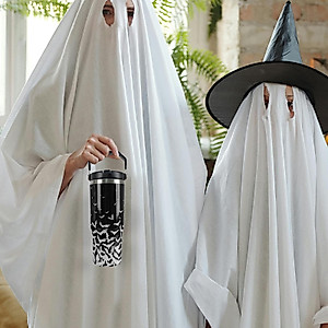 HOWSEESNOW 30oz Halloween Tumbler with Handle and Straw, Bat Insulated Leak Proof Cup, Black Goth Travel Coffee Mug, Reusable Stainless Steel Witch Tumbler, Halloween Gifts for Women