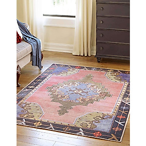 Unique Loom Timeless Collection Area Rug - Thomas (3' 6" x 5' 7" Rectangle, Pink/ Black)